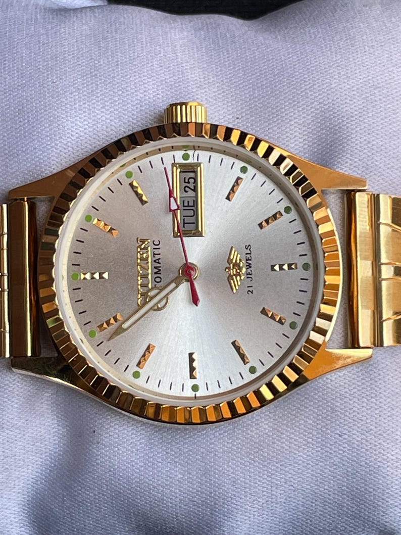 Vintage Citizen Automatic Men's Watch: Gold Plated, Silver Dial, Day ...