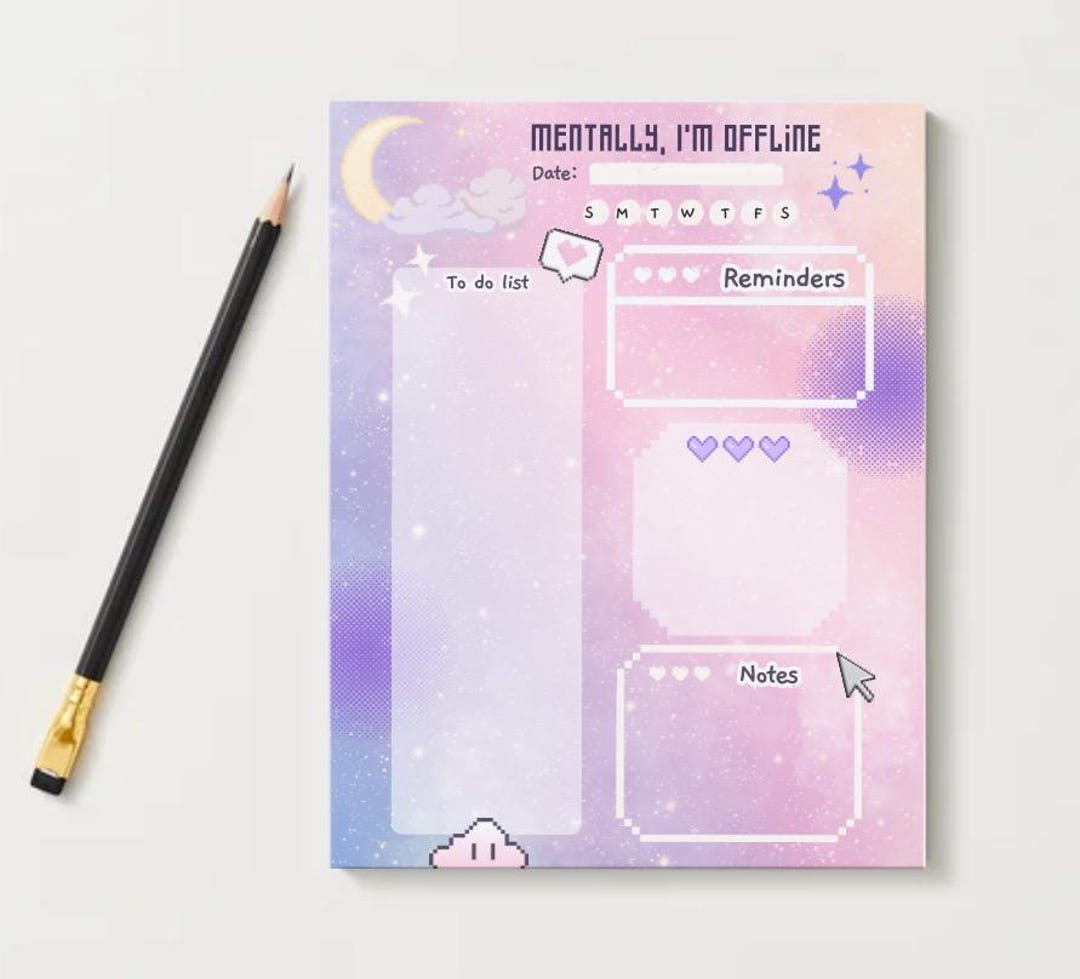 Mentally Offline Pixel Notebooks | Pastel Pink & Blue | 4 Layouts ...