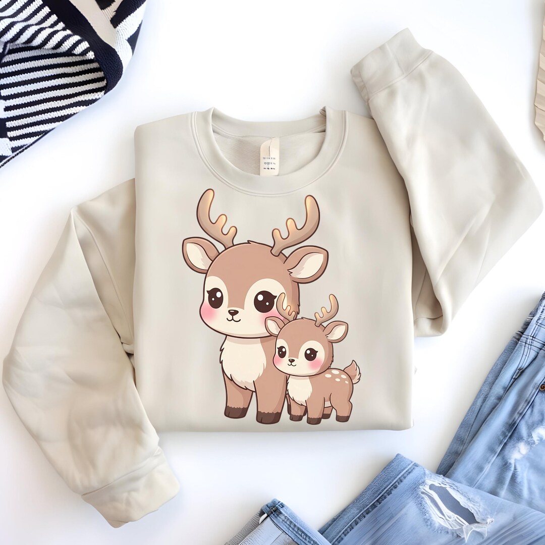 Kawaii Reindeer Family Christmas Sweatshirt, Holiday Crewneck, Festive ...