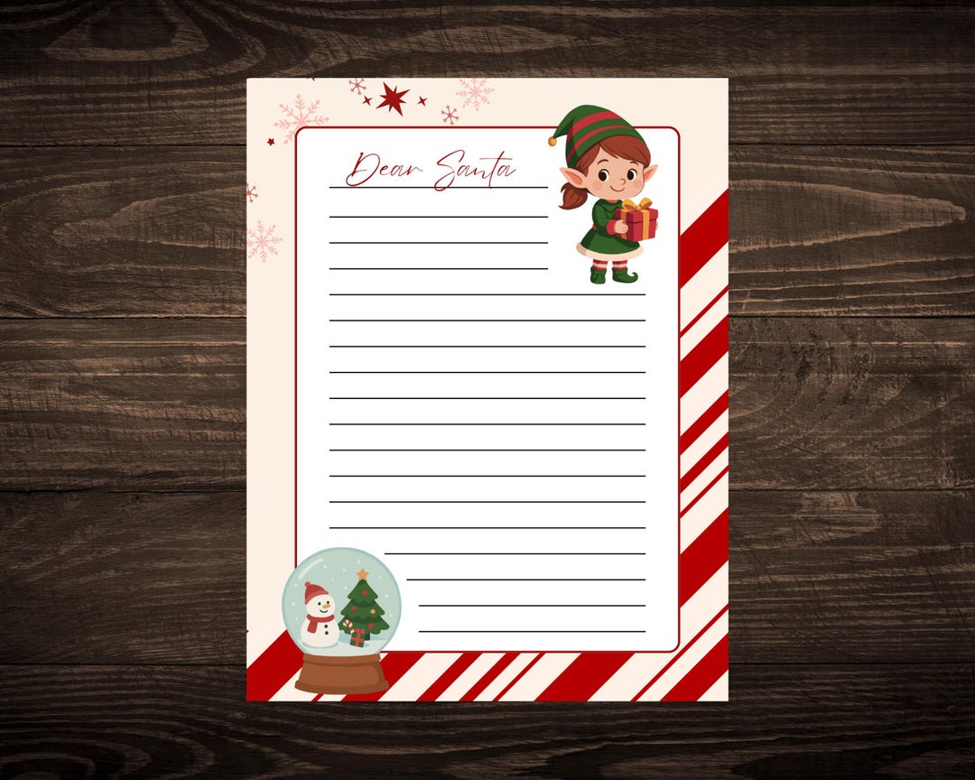 Dear Santa Letter Printable for Kids Christmas Wish List Writing Page ...