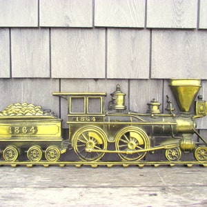 Big Steam Train Locomotive Engine and Coal Car Wall Decor Art Plaque ...