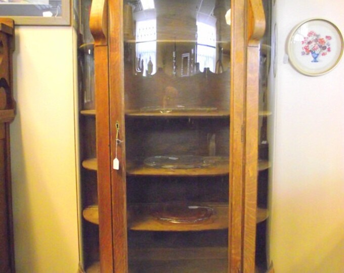 Antique Curved Glass Bow Front Oak China Hutch Curio 5 Shelf Cabinet ...