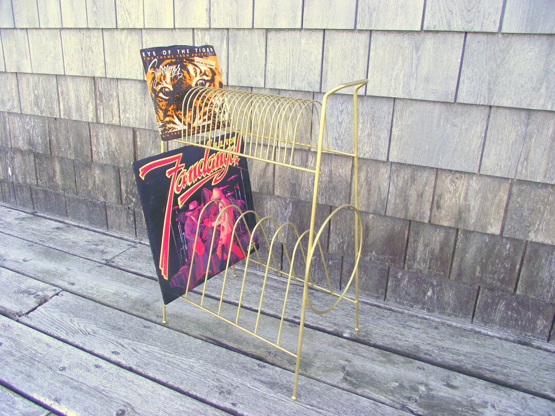Vintage 2 Tier Record Rack Album Storage Holder Vinyl Gold Metal Wire ...