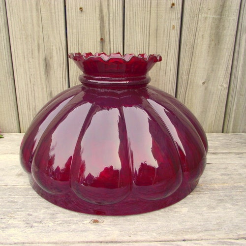 Antique RUBY RED Glass Fenton Parlor Lamp SHADE Optic Dot | Etsy