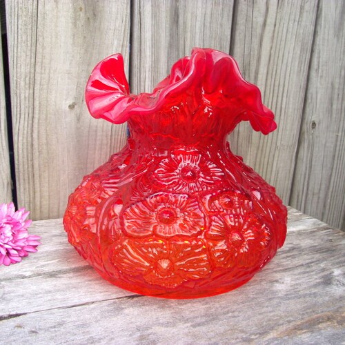 Antique RUBY RED Glass Fenton Parlor Lamp SHADE Optic Dot | Etsy