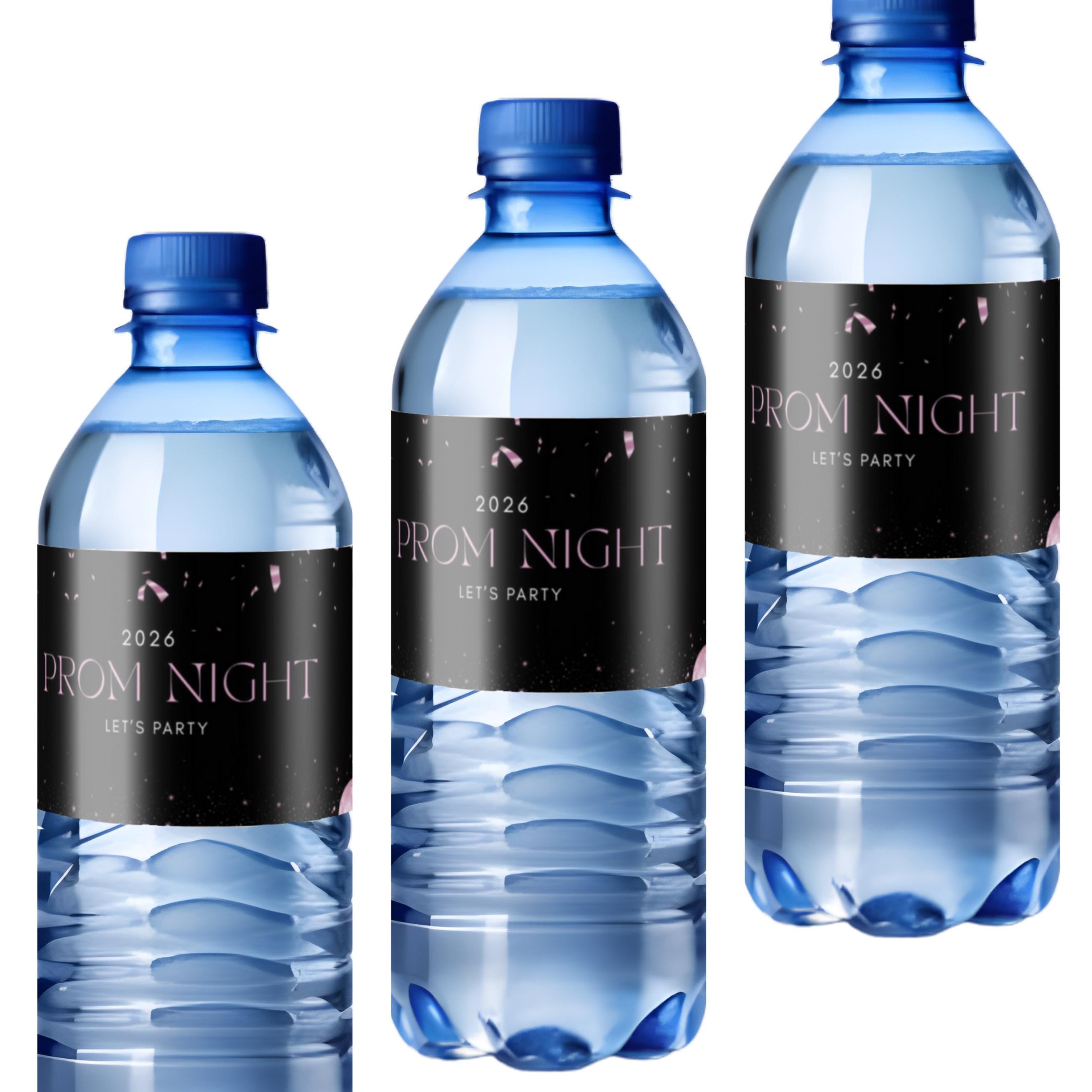 2026 Prom Night Water Bottle Labels | Black Pink Balloon Party Decor ...