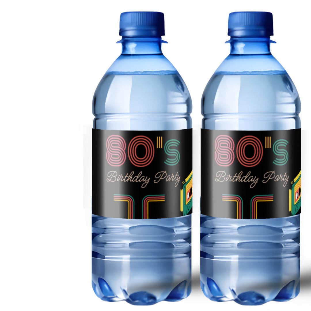 80's Birthday Water Bottle Labels | Retro 80s Theme | Glossy Party ...