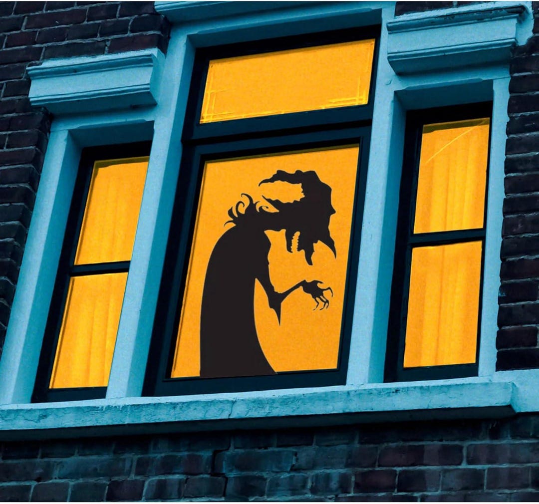 Halloween Window Silhouette Decoration, Hunch Back Witch Shadow Design ...