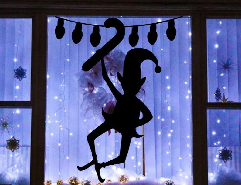 Reusable Christmas Elf Window Decal| Elf Hanging Silhouette| Indoor ...