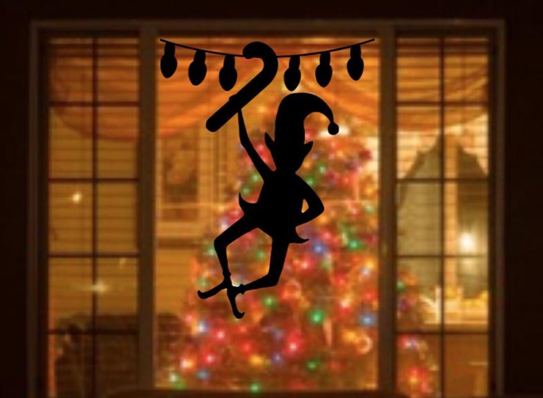 Reusable Christmas Elf Window Decal| Elf Hanging Silhouette| Indoor ...