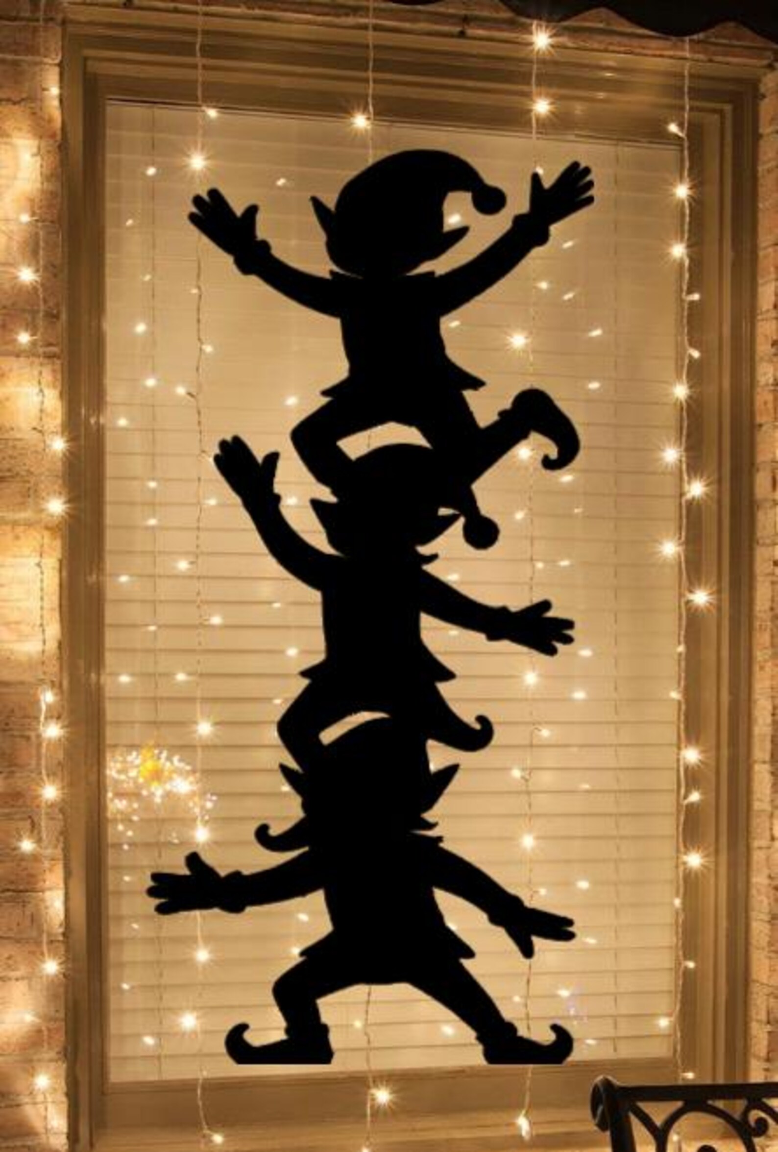 Stacked Elves Window Cling | Christmas Silhouette Decal | Large ...