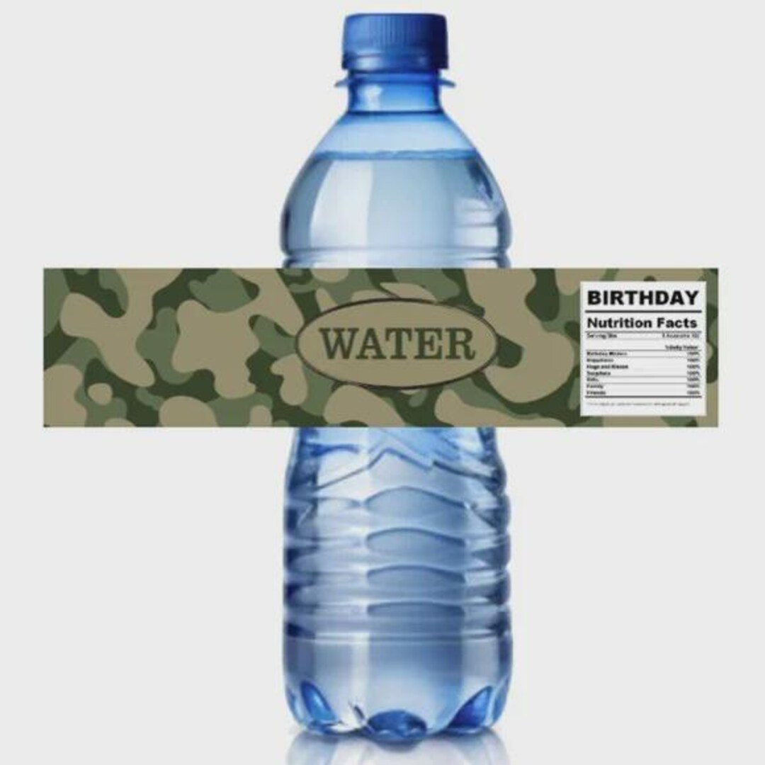 Military Camouflage Water Bottle Labels, Birthday Party Decorations, 8 ...