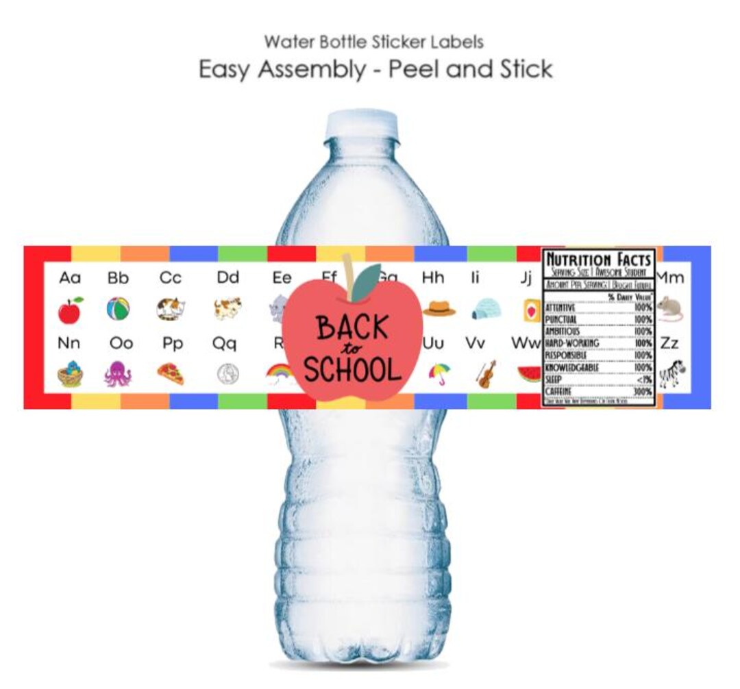 ABC Back to School Bottle Wrappers | Apple Theme Labels | 12 Count ...