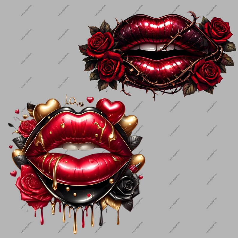 Smooch Lips PNG Bundle | Luxury Red, Black & Gold Lips Clipart ...