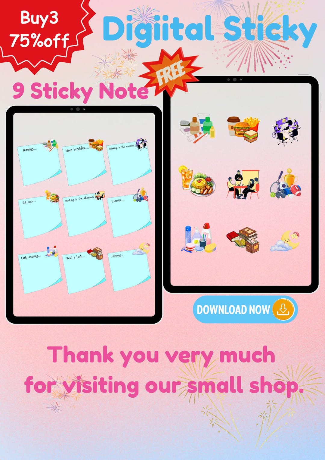 Daily Routine Sticky Notes Printable – Blue Planner Memo Pads, Cute ...