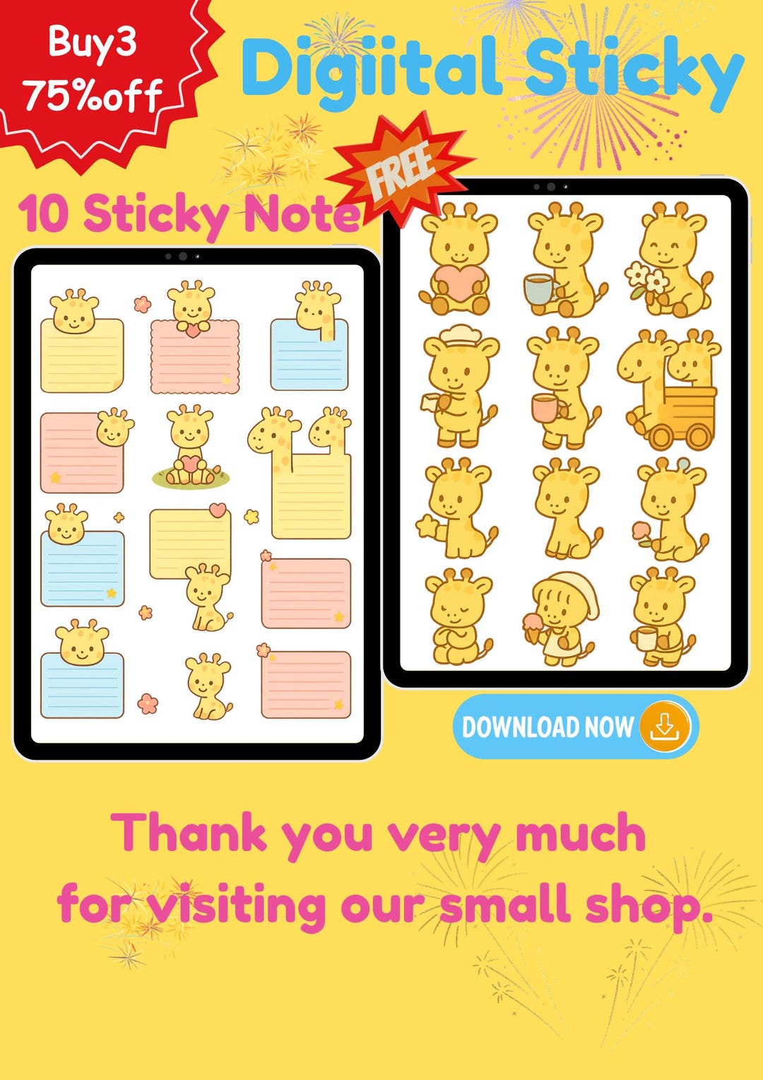 Kawaii Giraffe Sticky Notes | Pastel Animal Planner Notes | Cute ...