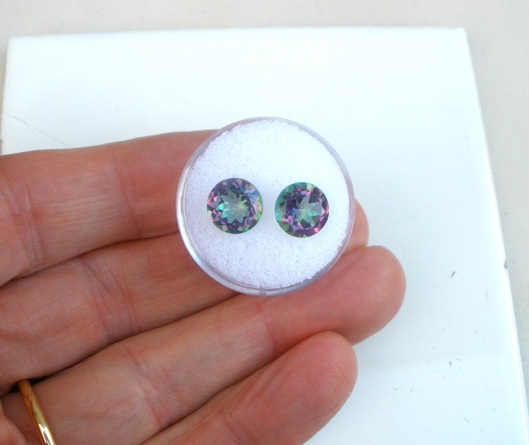9mm Rainbow Mystic Topaz Round Loose Faceted Gem Pair for Crafting and ...