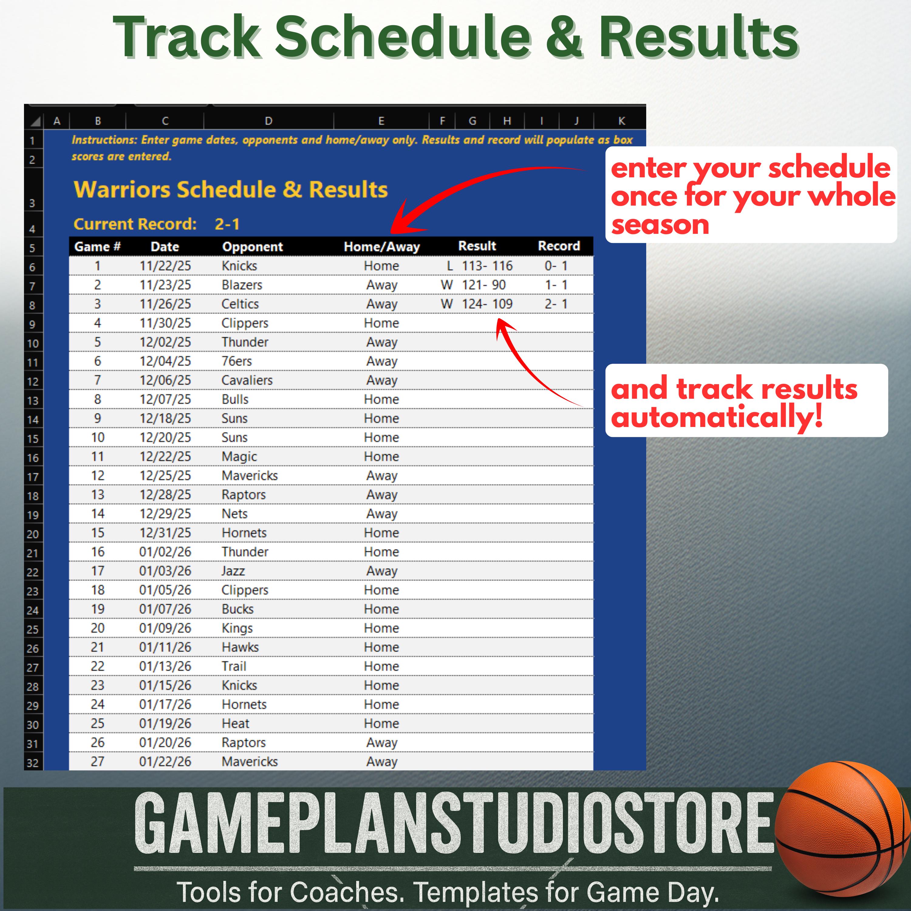 Basketball Season Stats Tracker Excel Template | Automated + Customized ...