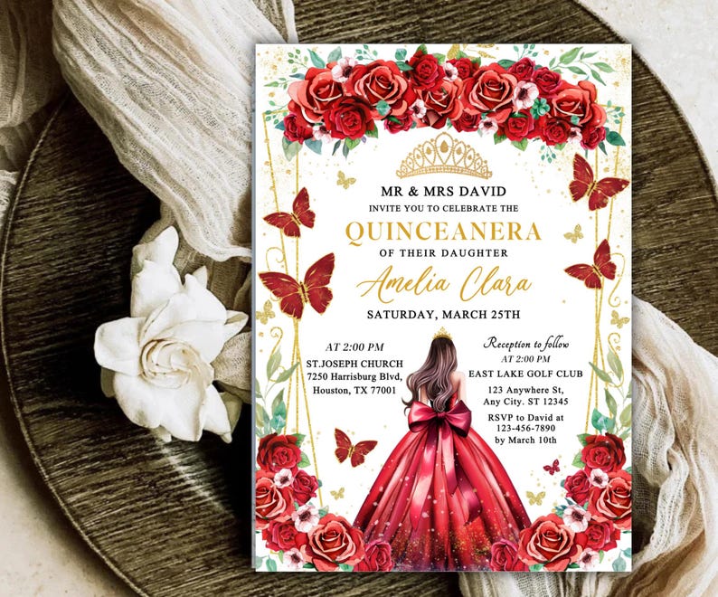Elegant Quinceañera Invitation | Floral, Butterfly Design (canva ...