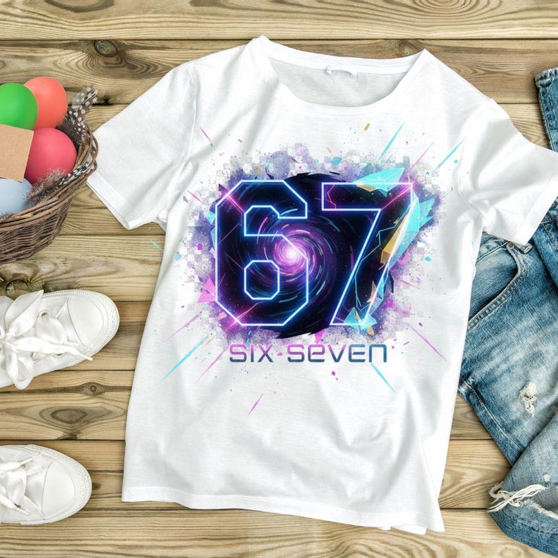 6 7 Six Seven Meme PNG SVG - Abstract Neon T-shirt Design | Commercial ...