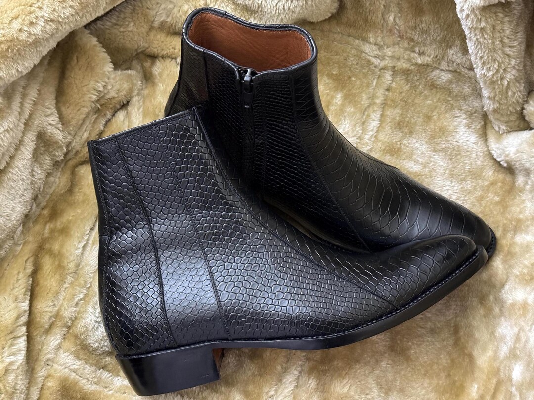 Black Snake Embossed Ankle Boots Womens Chelsea Boots Reptile Texture ...