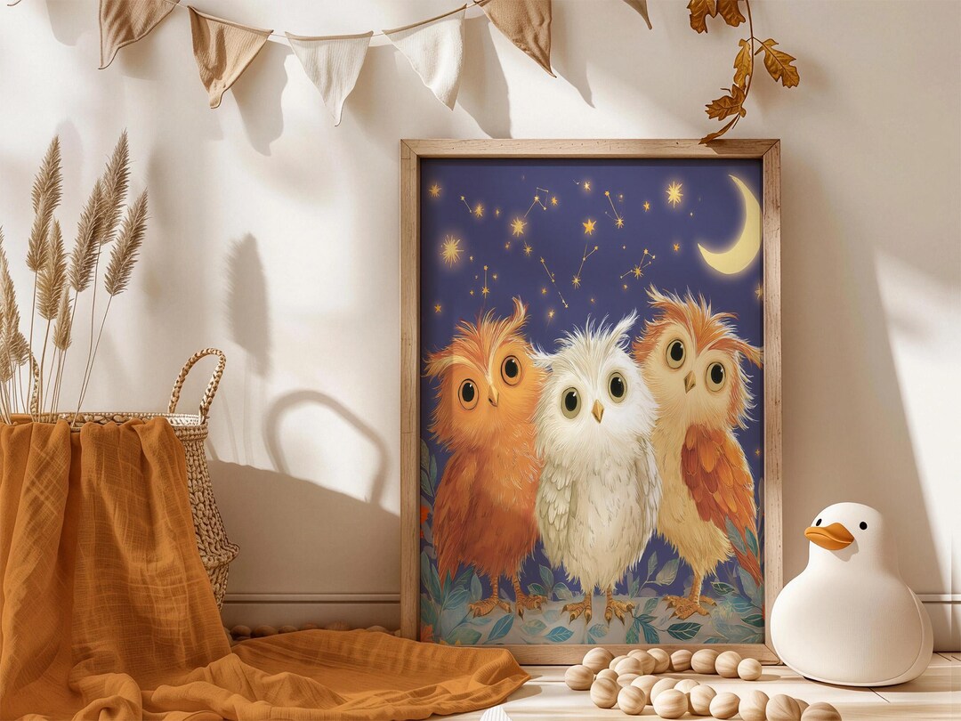 Three Little Owls Print | Whimsical Nursery Wall Art (digital Download ...
