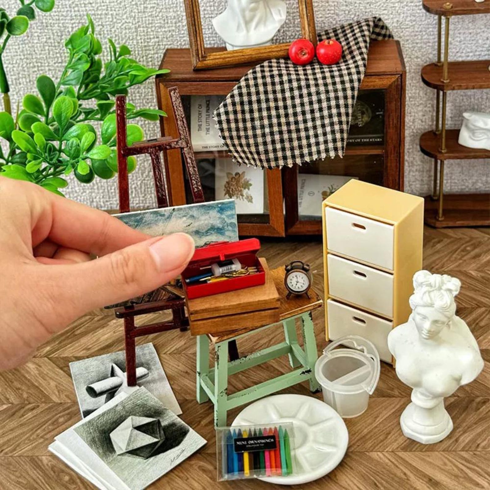 Miniature Artist Studio Set - Dollhouse Painting Supplies, Mini Easel ...