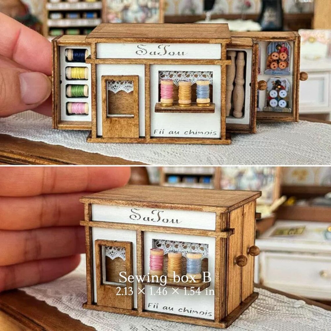 1:12 Scale Miniature Sewing Room Set - Dollhouse Vintage Sewing Machine ...