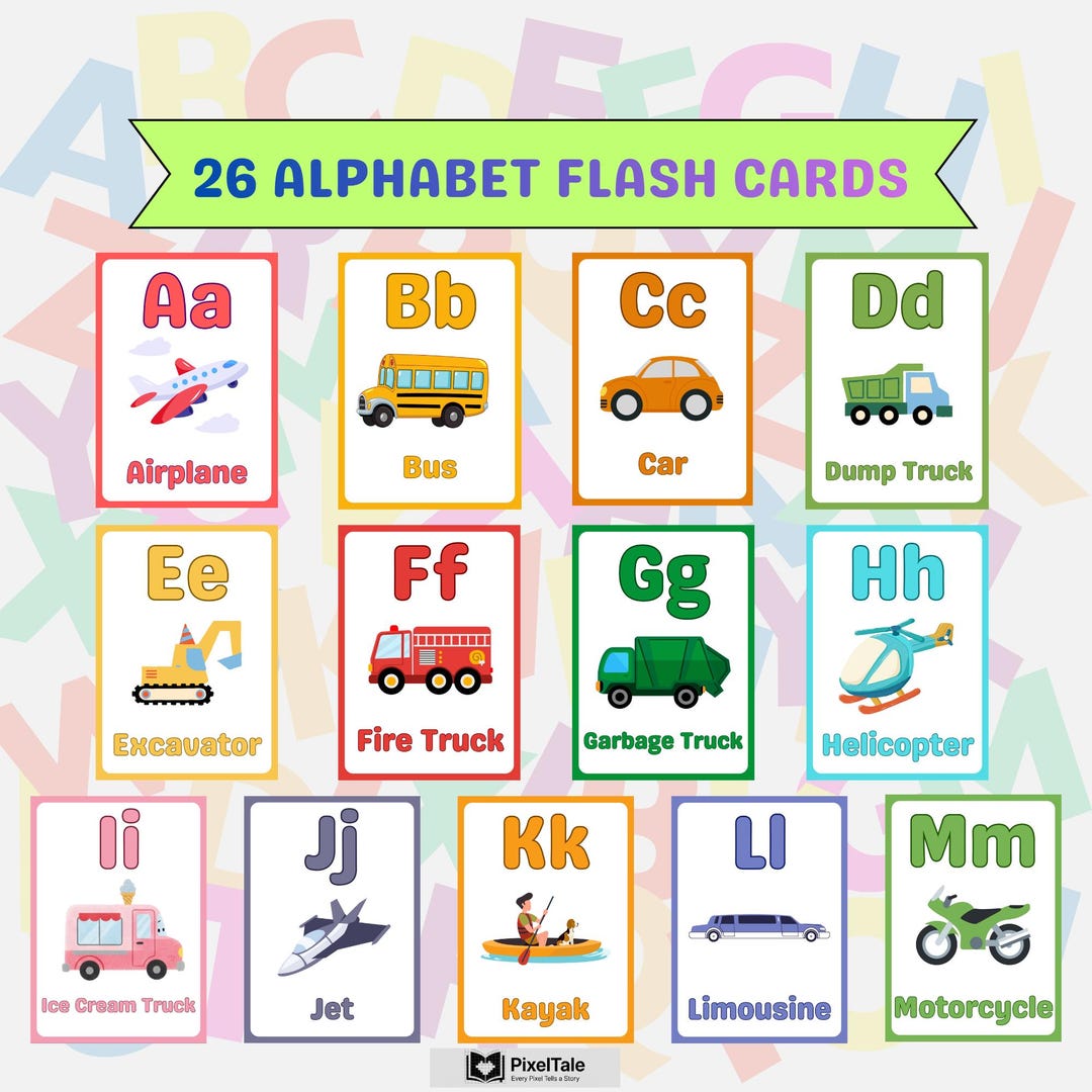 Printable Vehicles Alphabet Flashcards | Educational Printables ...