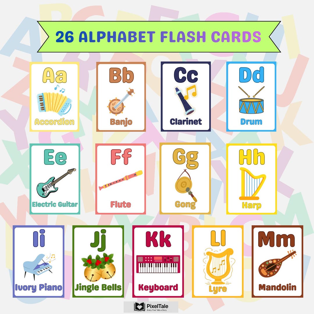 Printable Musical Instruments Alphabet Flashcards | Montessori Music ...