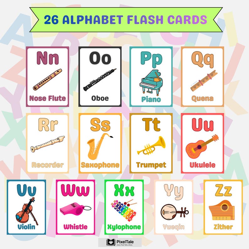Printable Musical Instruments Alphabet Flashcards | Montessori Music ...