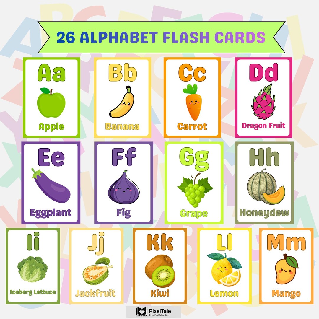 Printable Fruit & Vegetable Alphabet Flashcards | Montessori Food ABC ...