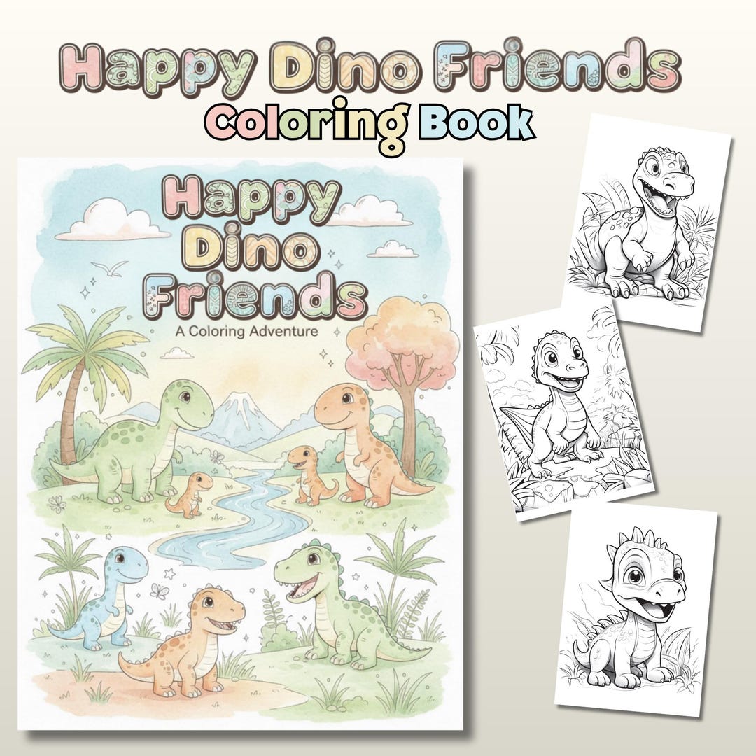 Printable Dinosaur Coloring Book | T-rex, Stegosaurus & Prehistoric PDF ...
