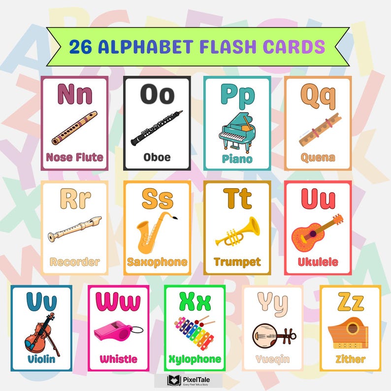Musical Instruments Alphabet Flashcards, Printable Music ABC Cards ...