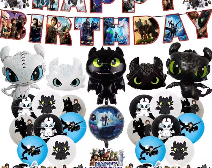 36pcs How to Train Dragon Birthday Party Decor Set - Diy Foil Balloons ...