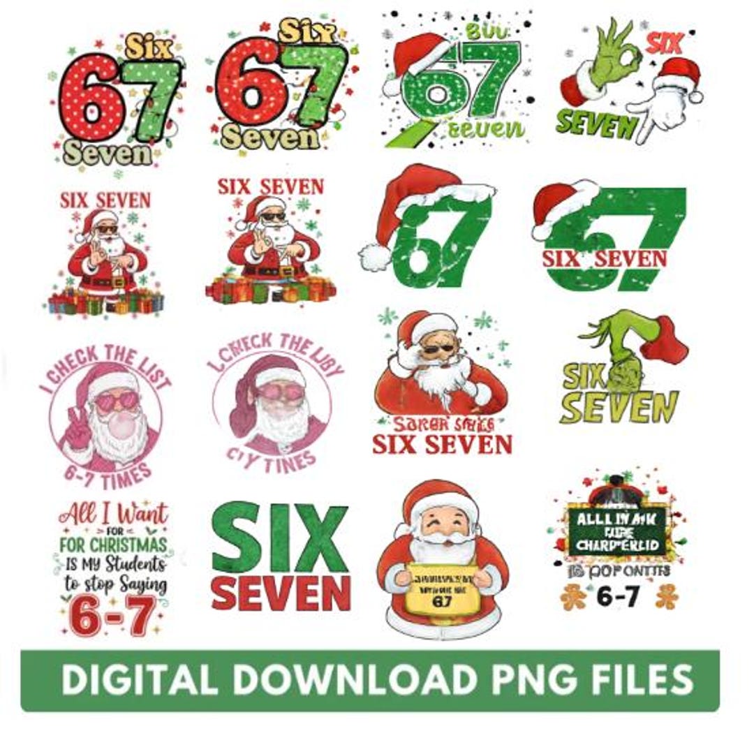 Funny Christmas Meme SIX Seven Png Bundle, Santa Says 67 Clipart Png ...