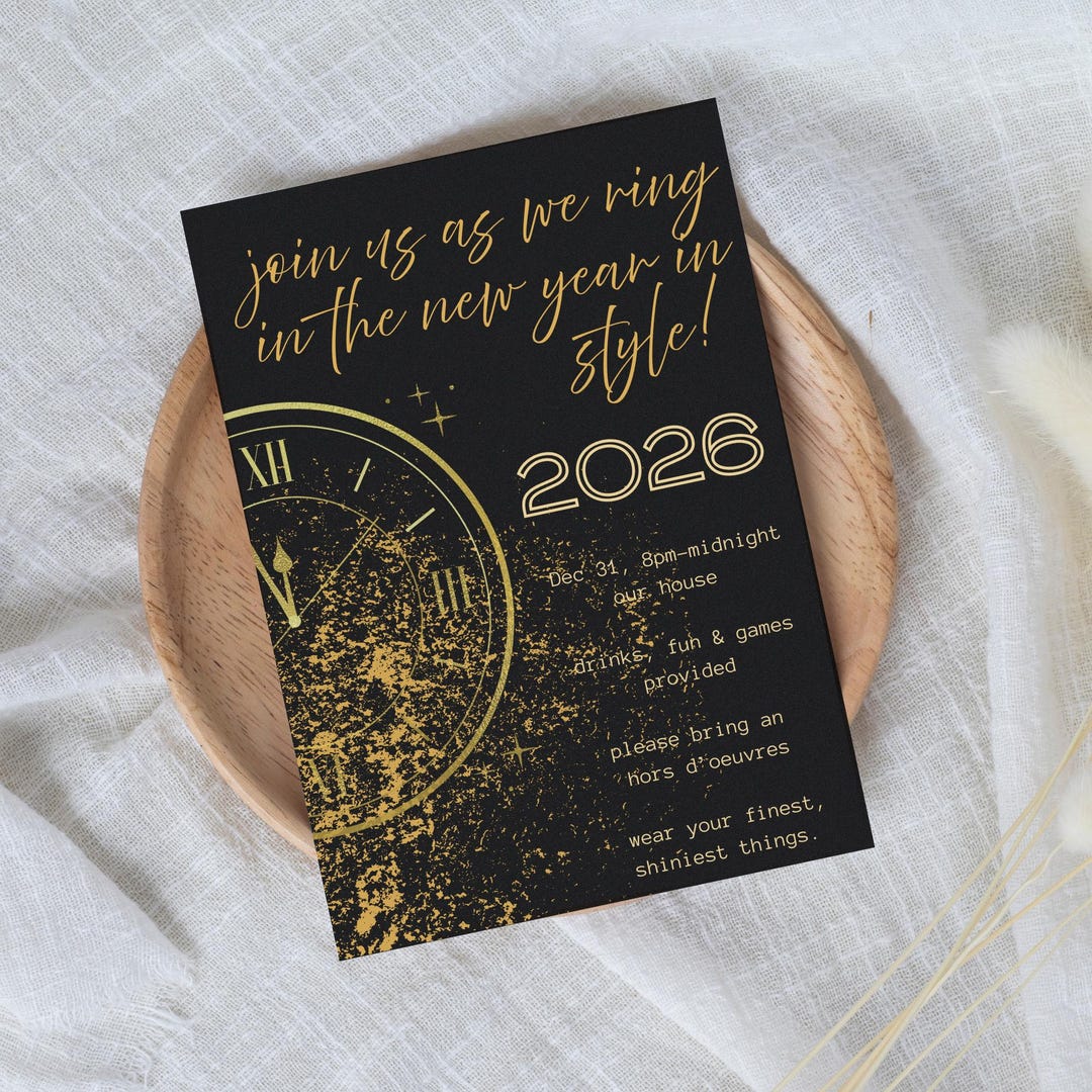 Editable Template for New Years Eve Party Invitation 5 X 7 | Black ...