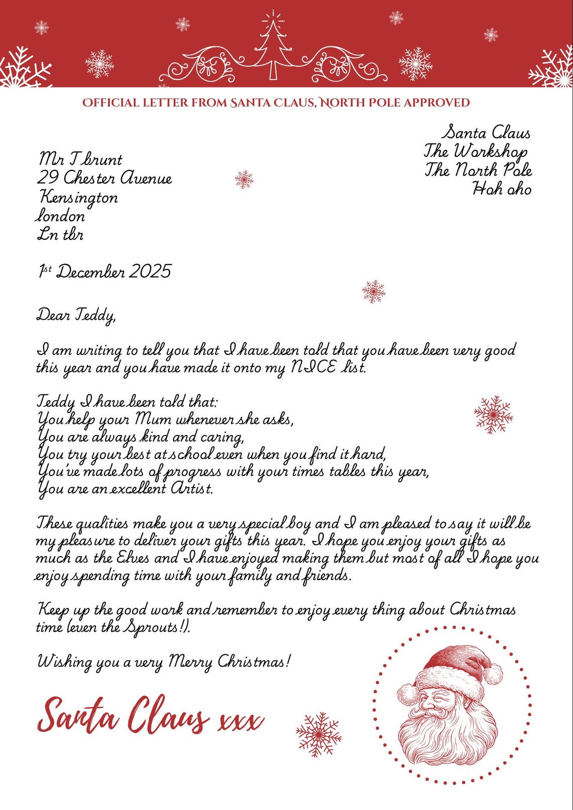 Personalised Traditional Letter From Santa Digital Download With Unique ...