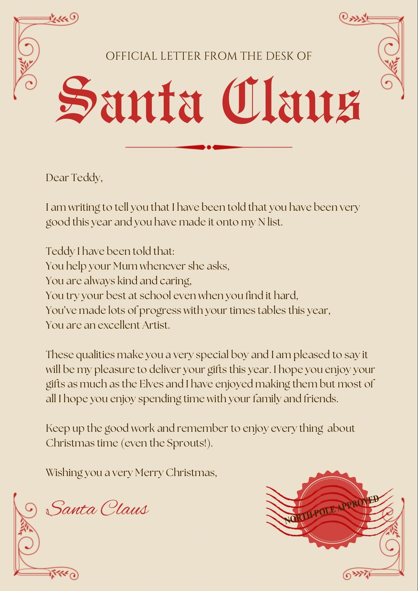 Personalised Traditional Letter From Santa Digital Download With Unique ...