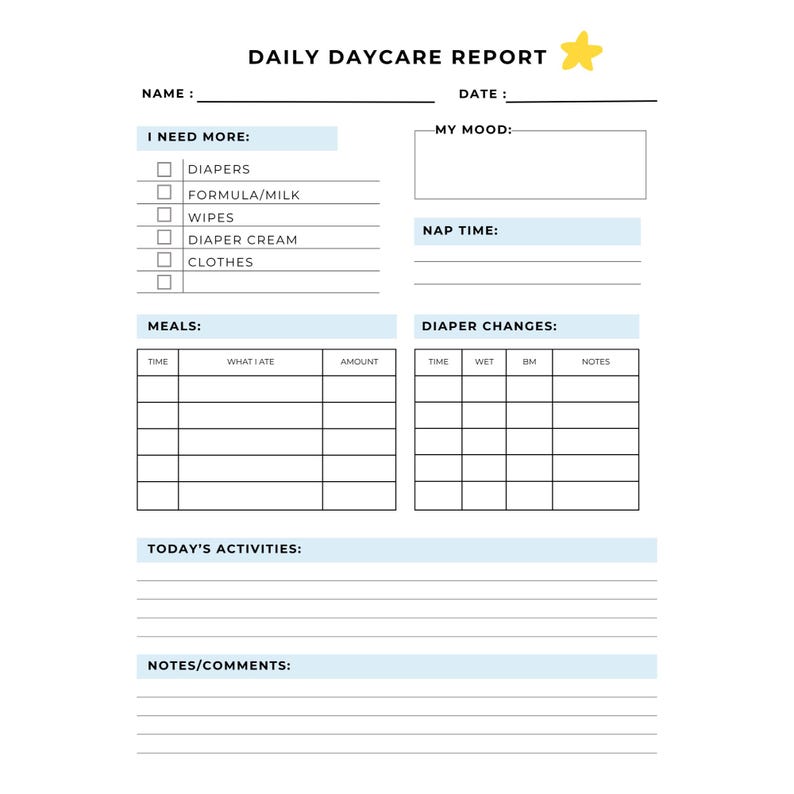 Daily Daycare Report | Infant & Toddler Daily Sheet | Printable Child ...