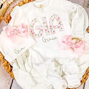 Personalized Baby Girl Outfit Set Soft Pink Coming Home Outfit Baby Girl Shower Gift Newborn ...