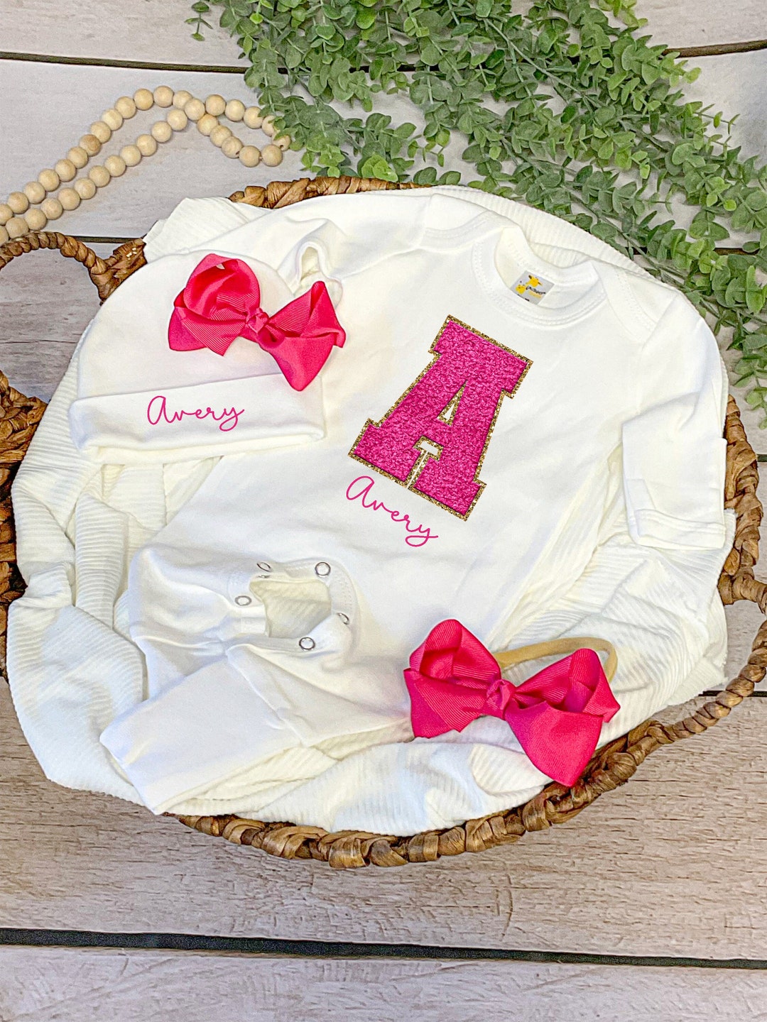Chenille Patch Baby Girl Newborn Outfit Coming Home Clothes ...