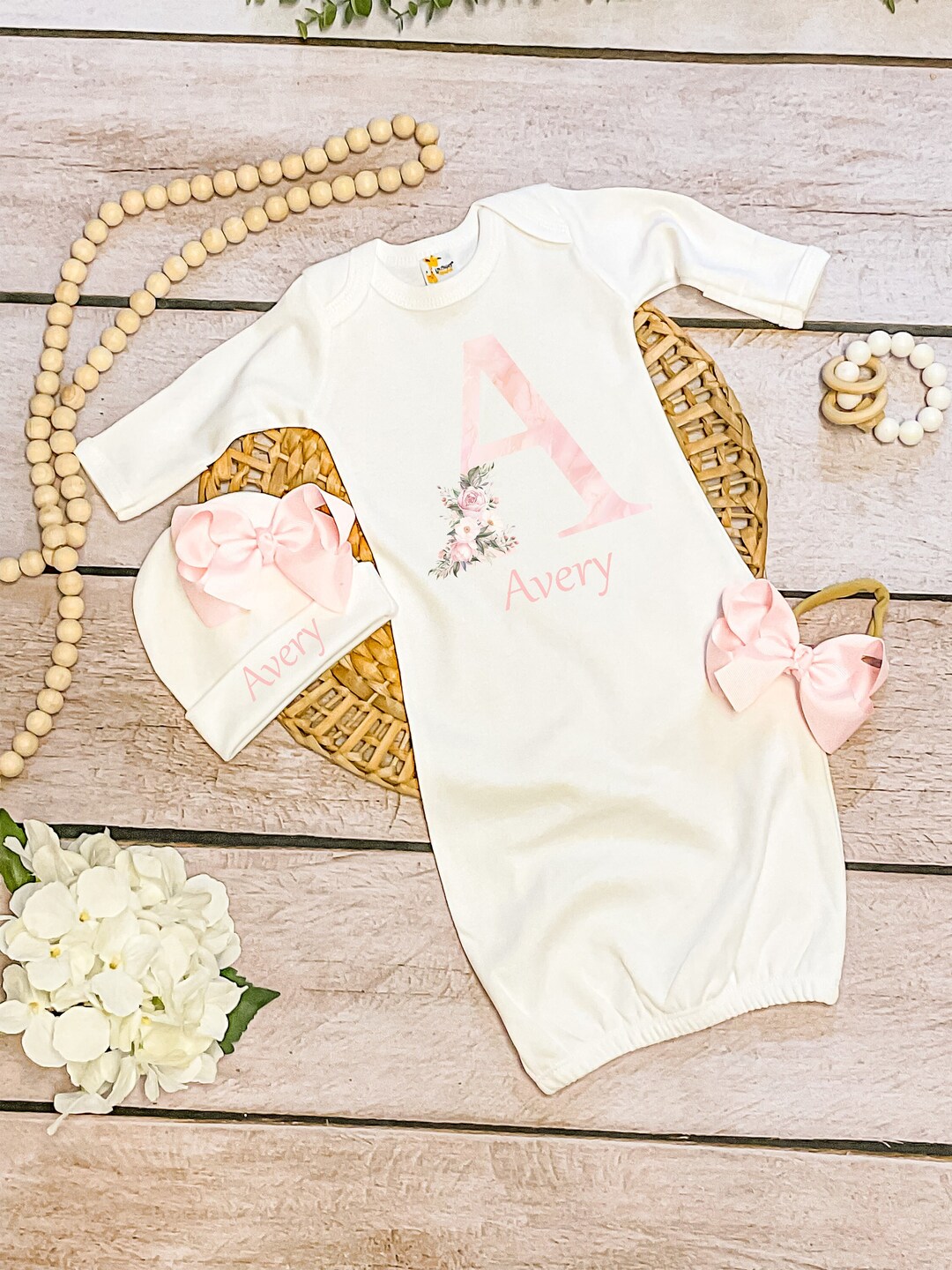 Baby Girl Gown Pink Floral Newborn Girl Coming Home Gown Set ...