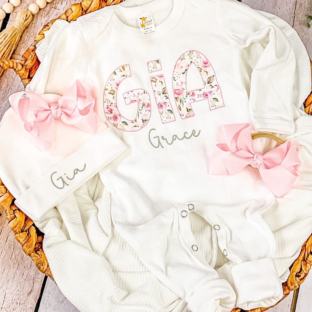 Personalized Baby Girl Outfit Set Soft Pink Coming Home Outfit Baby ...