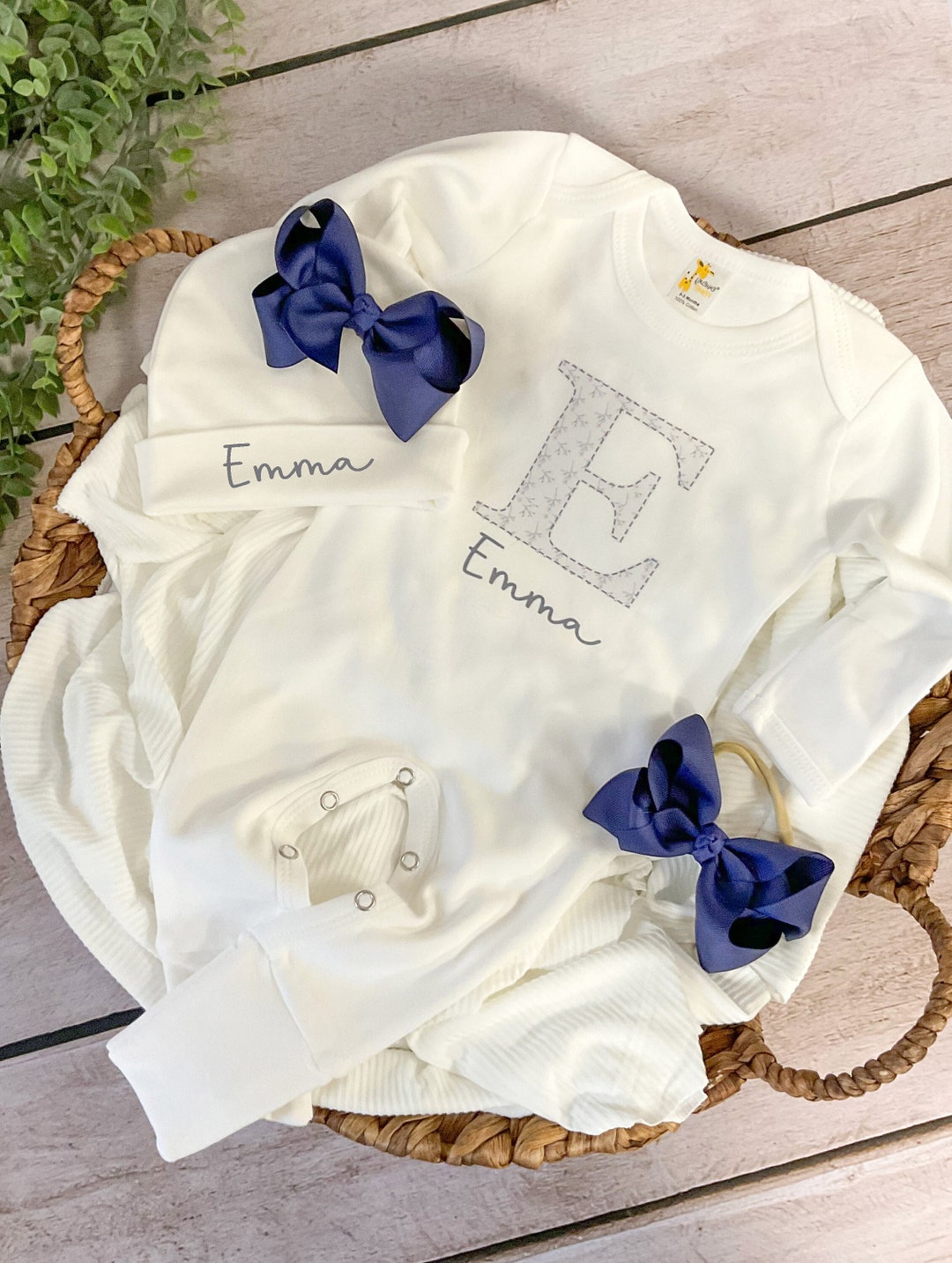 Baby Girl Navy Blue Newborn Outfit Coming Home Clothes Personalized ...