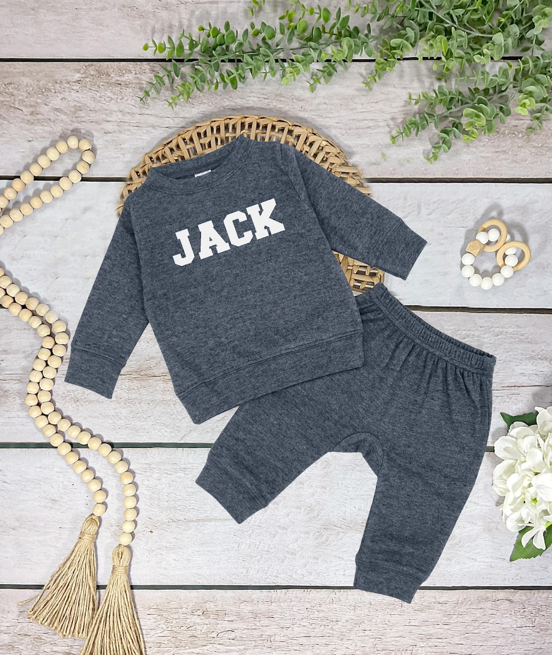 Personalized Baby Jogger Set in Dark Heather Grey Custom Sporty Name ...