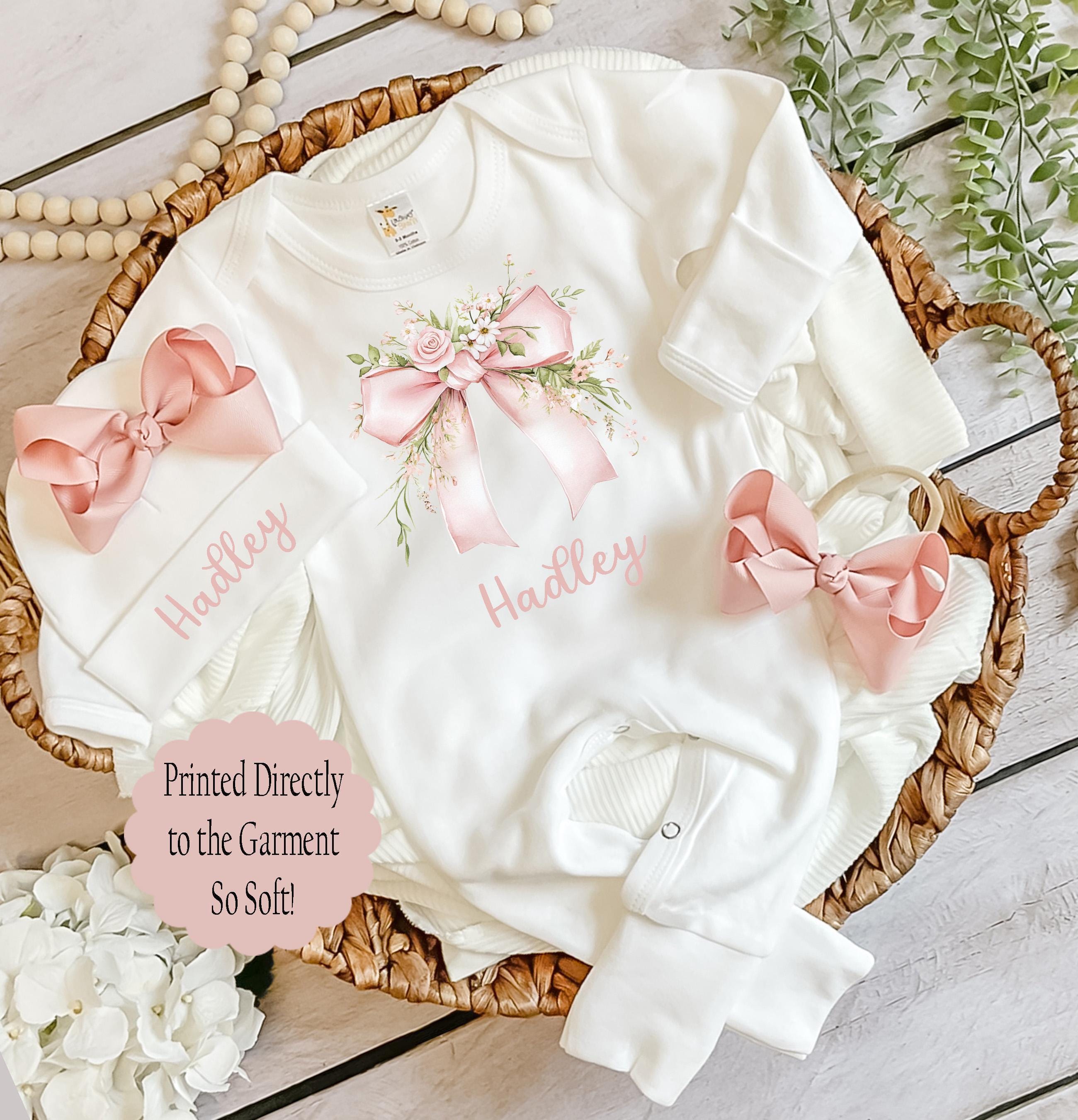 Personalized Newborn Outfit Girl Pink Coquette Floral Bow Coming Home ...