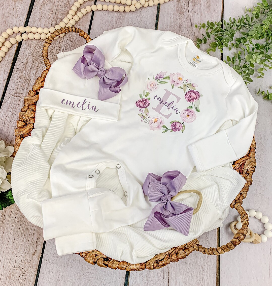 Newborn Girl Coming Home Clothes Purple Floral Newborn Outfit ...