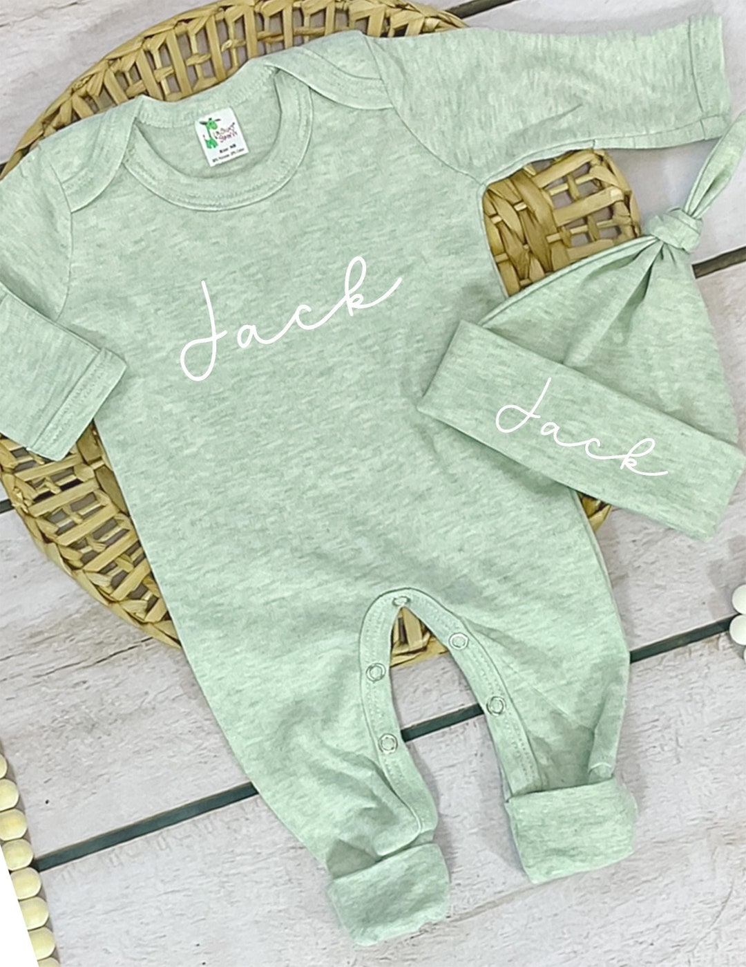 Personalized Baby Romper With Name, Heather Sage Green Footed Romper ...