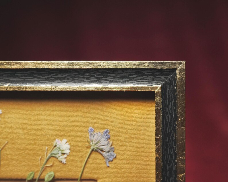 Pressed Flower Artwork - Meadow With Gold Leaf Details & Fabric ...